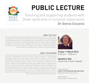 Public Lecture: Teaching and supporting students with Down syndrome in ...