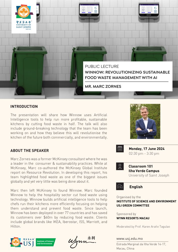 Public Lecture | Winnow: Revolutionizing Sustainable Food Waste Management with AI – USJ Macao