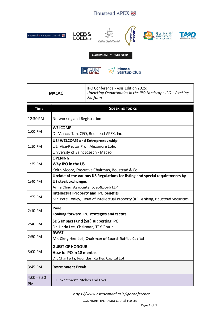 IPO Conference - Asia Edition 2025 (Macao) – USJ Macao